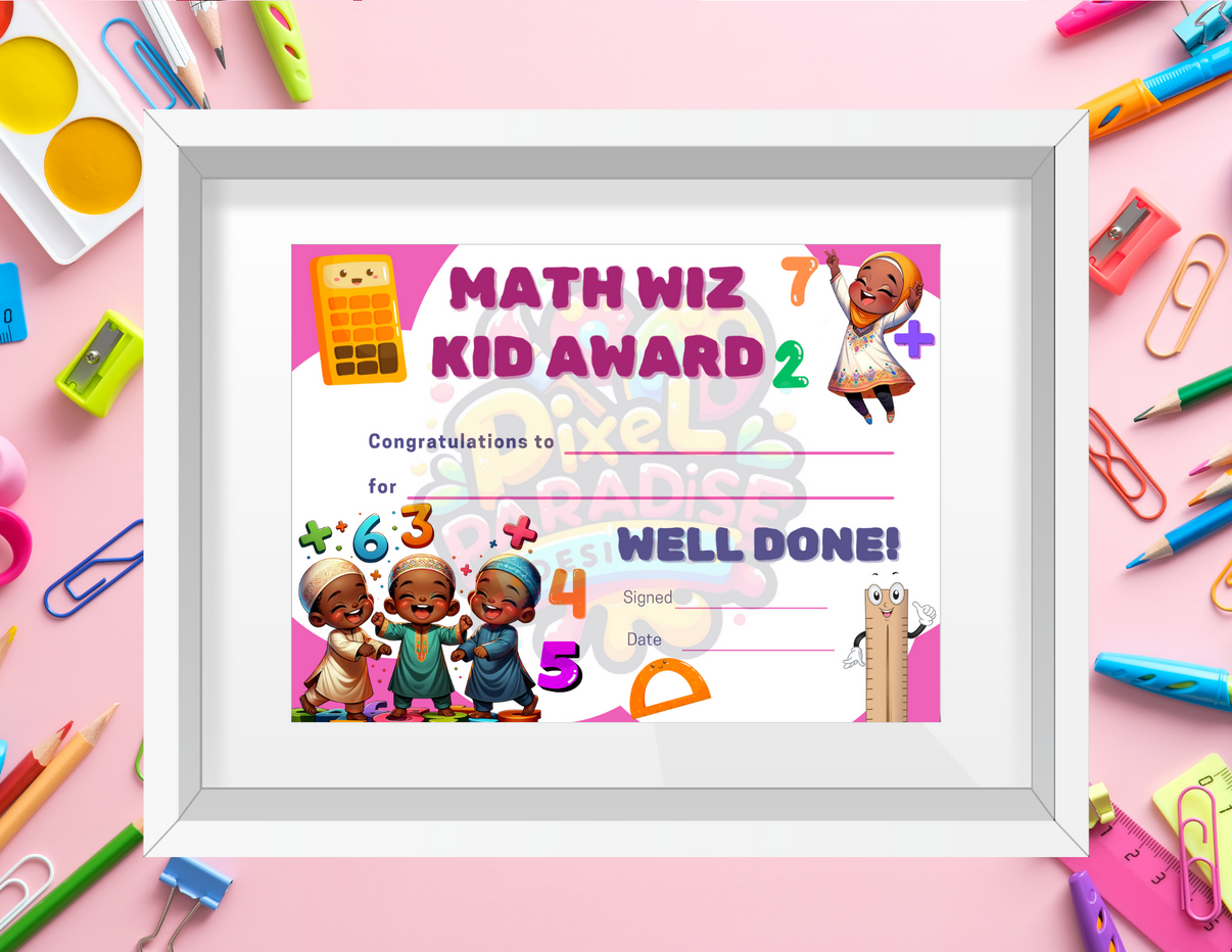 Colorful Math Wiz Kid Award Certificate-Digital Download – Pixel ...